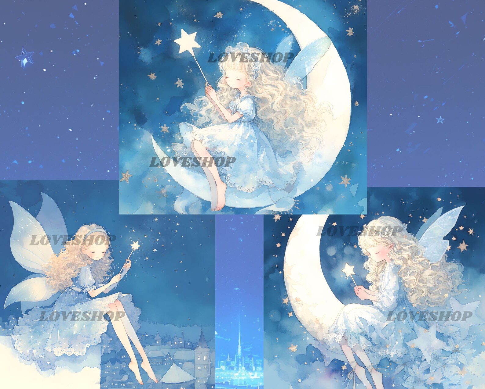 21 Night Fairy Clipart, Watercolor Magical Moon Night Fairies JPG ...