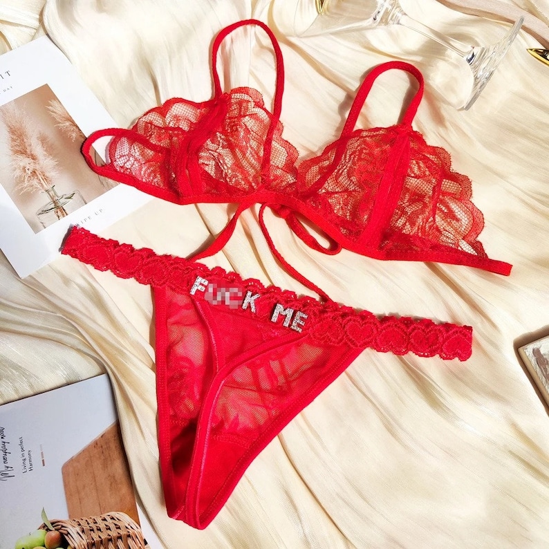 See Through Custom Lingerie Personalized Name Thong And Bra Etsy
