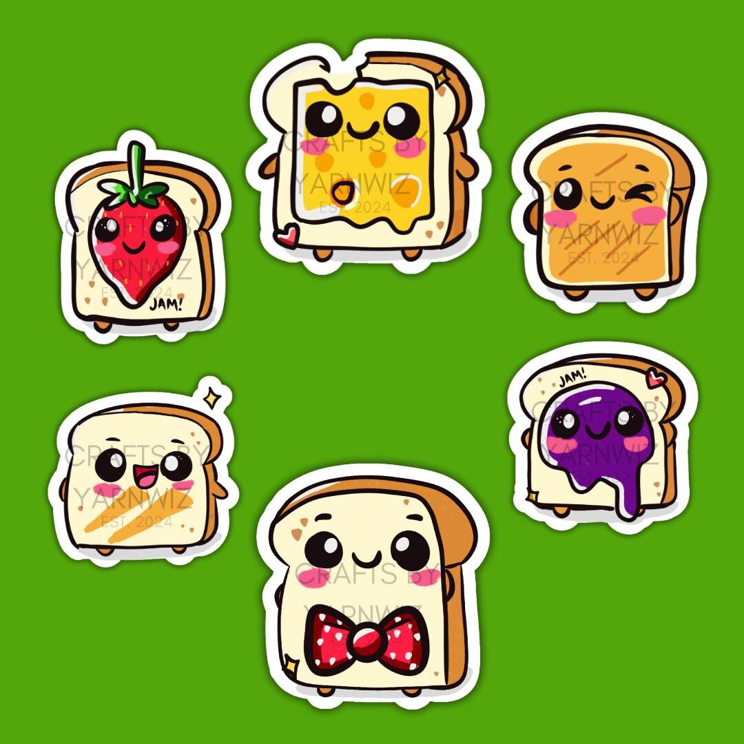 Toasty Delights Sticker Collection Kawaii Toast Stickers Jam, Cheese ...