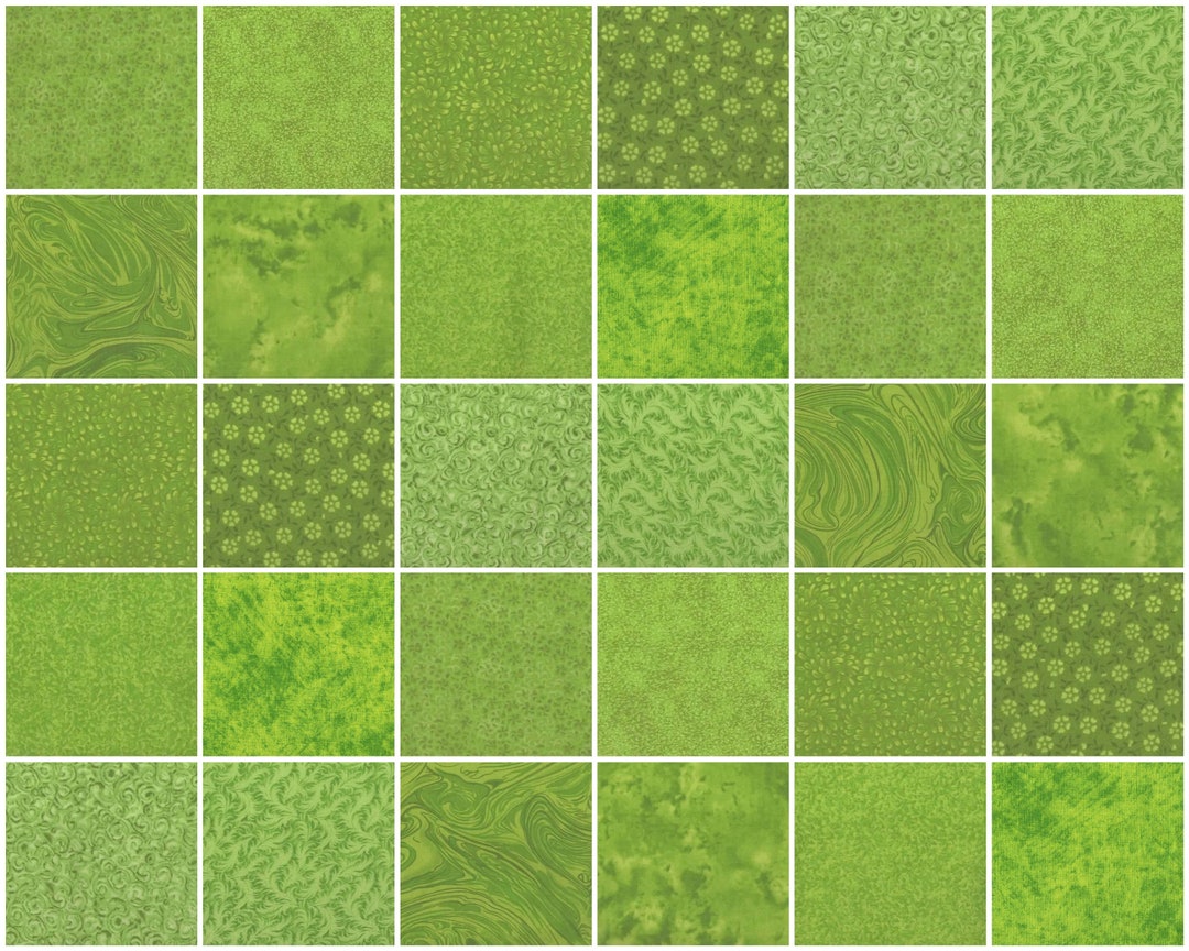 Lime Green Prints 5" Quilt Fabric Charm Squares ~ 30 Squares per Set ...