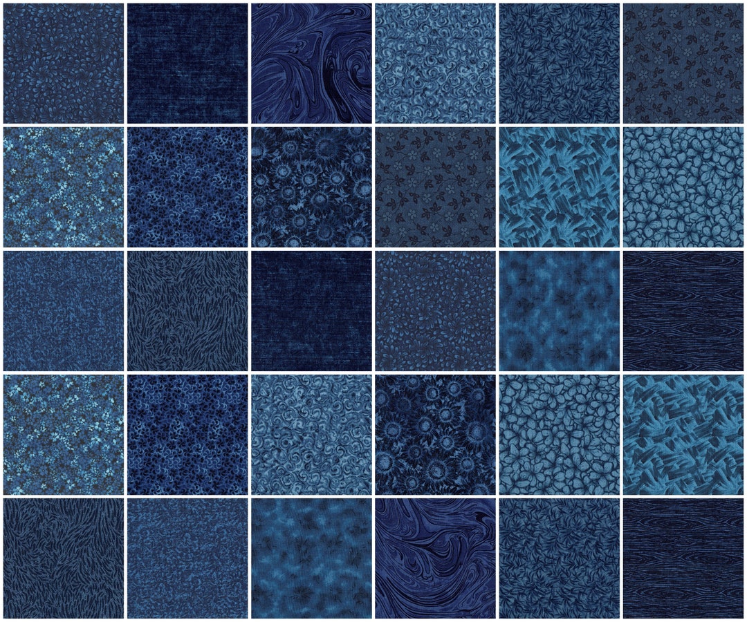 Dark Blue Navy Blue Prints 5 Quilt Fabric Charm Squares - Etsy