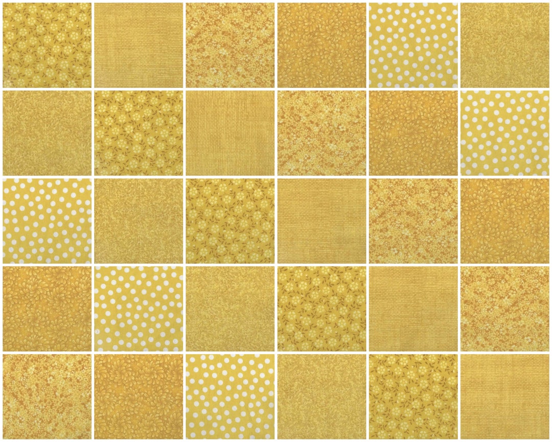 Light Gold Yellow Prints 5" Quilt Fabric Charm Squares ~ 30 Squares per ...