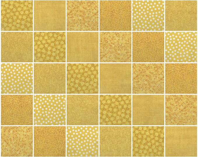 Light Gold Yellow Prints 5" Quilt Fabric Charm Squares ~ 30 Squares per ...