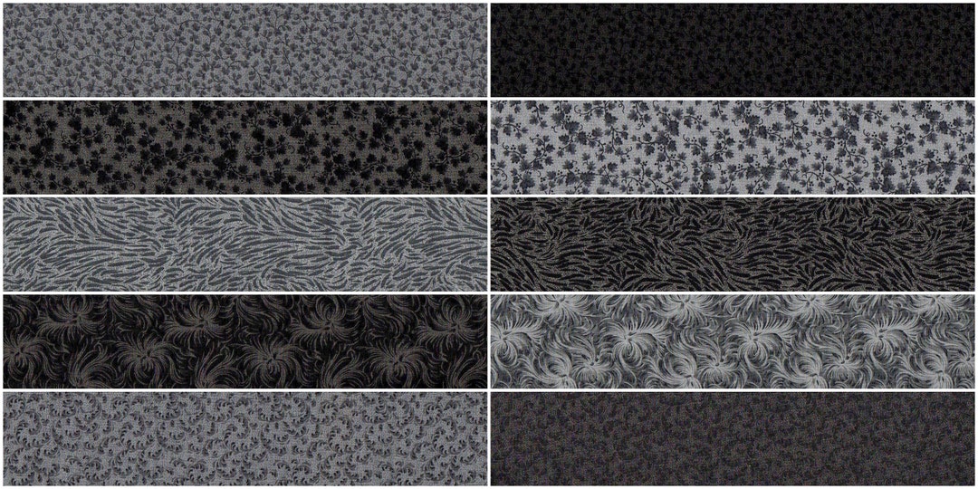 Mixed Gray Prints Jelly Roll Strips ~ 2.5" X WOF ~ 12 Strips per Set ~ 100% Cotton Fabric ...