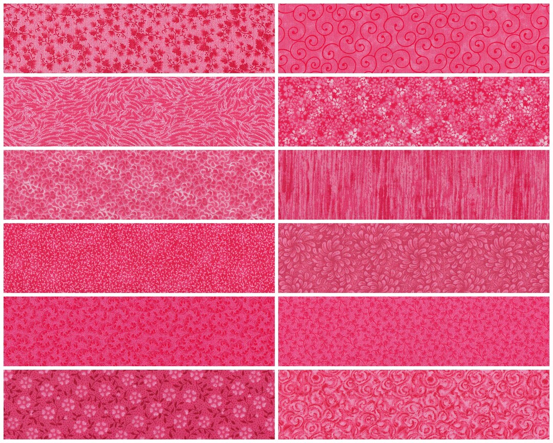 BRIGHT PINK Prints Jelly Roll Strips ~ 2.5" X WOF ~ 12 Strips per Set ...
