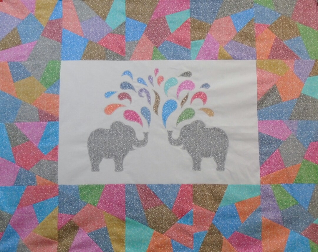 ELEPHANT SPLASH Pre-cut Quilt Top Kit Die Cut Appliques and Crazy Quilt ...