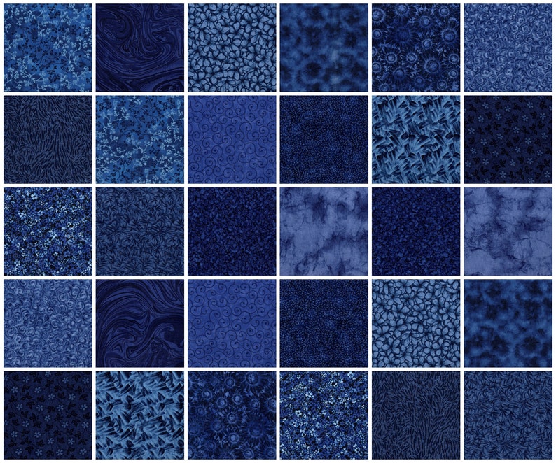 Dark Blue Navy Blue Prints 5 Quilt Fabric Charm Squares - Etsy