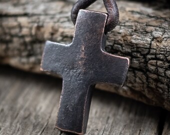 Mens Cross Necklace Mens Leather Necklace Cross Pendant Surfer Necklace Leather Cord Pewter Metal Cross Christian Necklace Rustic Etsy