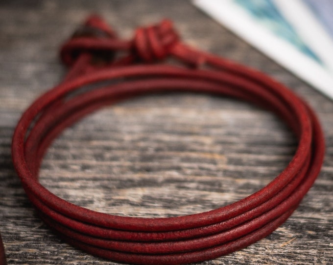 Mens Red Leather Bracelet, Dark Red Leather Cord Bracelet, Mens Leather ...