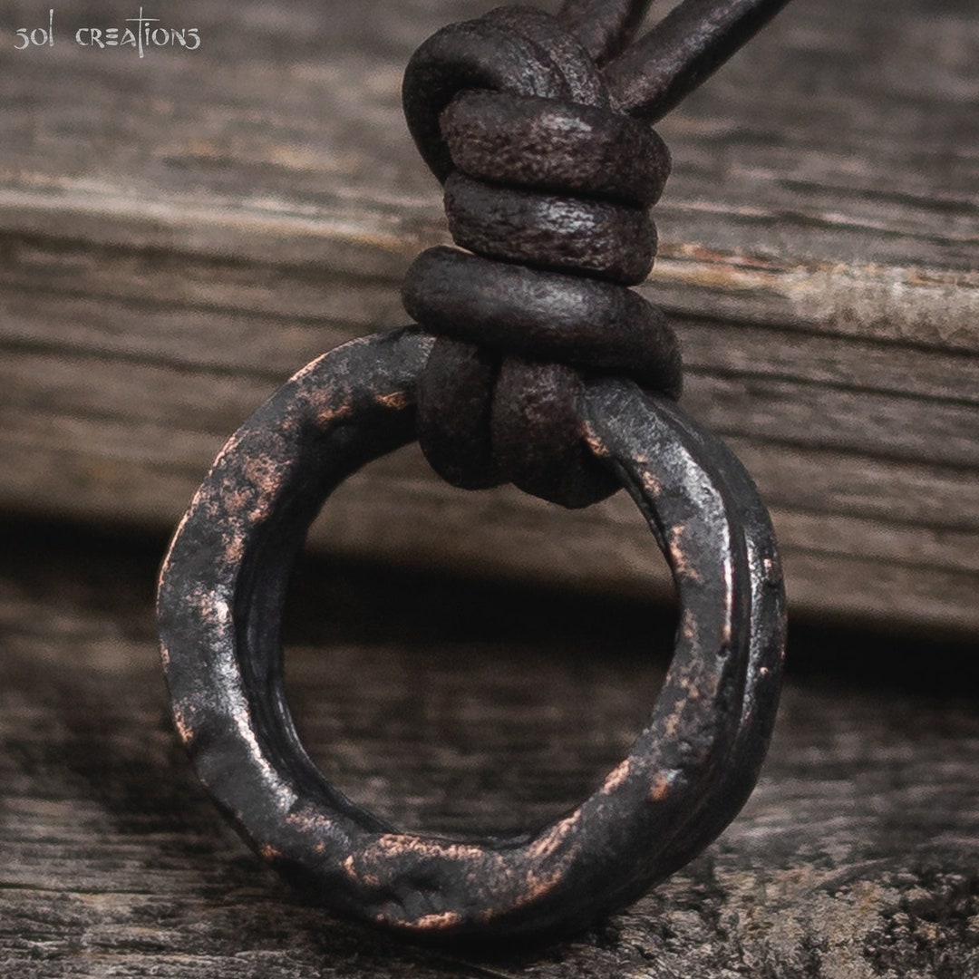 Mens Leather Necklace, Men's Double Ring Pendant Necklace, Surfer ...