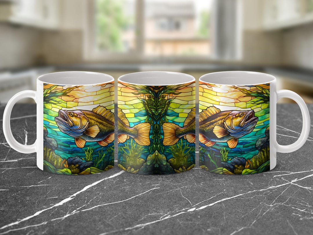 Stained Glass Bass Coffee Mug, Fisherman Gift, Aquatic Decor - Etsy