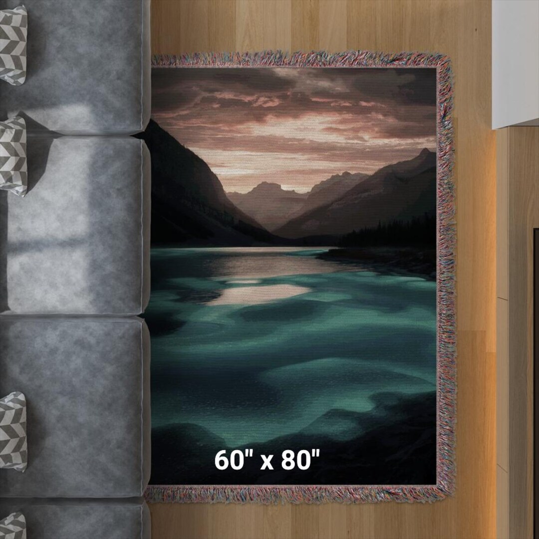 Nature Woven Blanket With Mountain Lake Scene, Cozy Beautiful Gift ...
