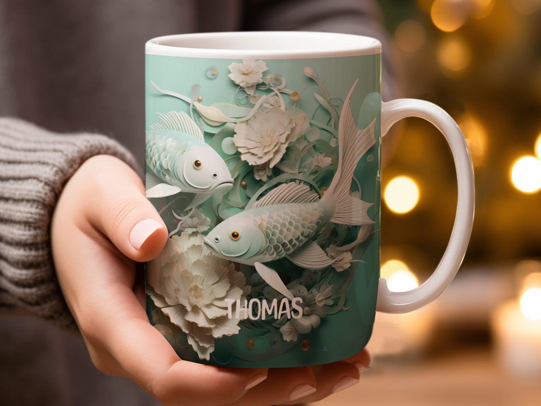 Personalized Koi Fish Mugs, Father's Day Gift, Custom Name Mugs, Aqua ...