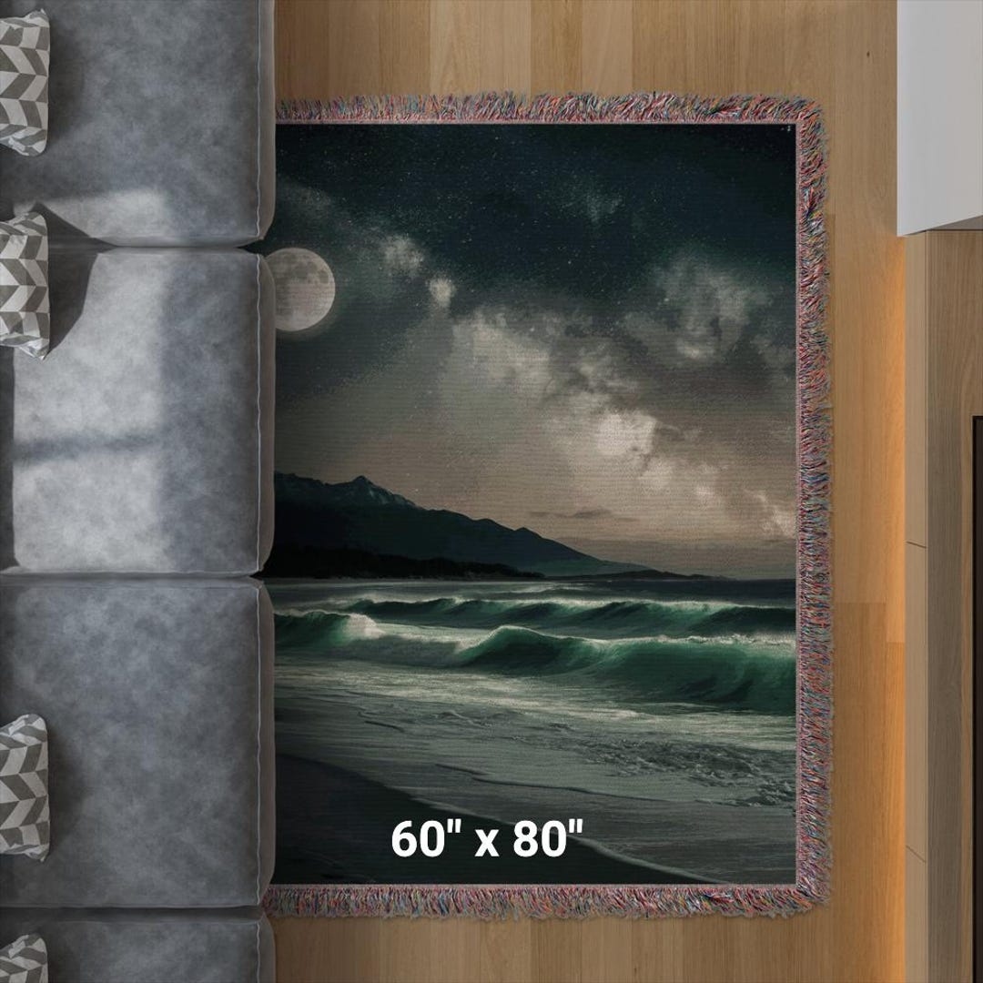 Woven Ocean Waves Night Sky Blanket Christmas Gift Cozy Scenic Throw ...