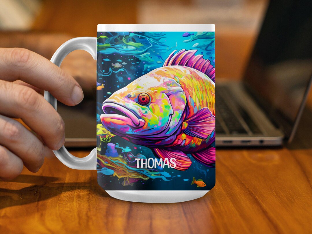 Colorful Fish Art Mug, Personalized Gift, Bright Underwater Coffee Cup ...