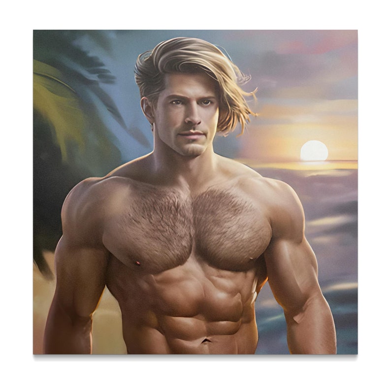 Muscle Man Wall Art, Sunset Beach Canvas, Beach Bodybuilder Poster ...