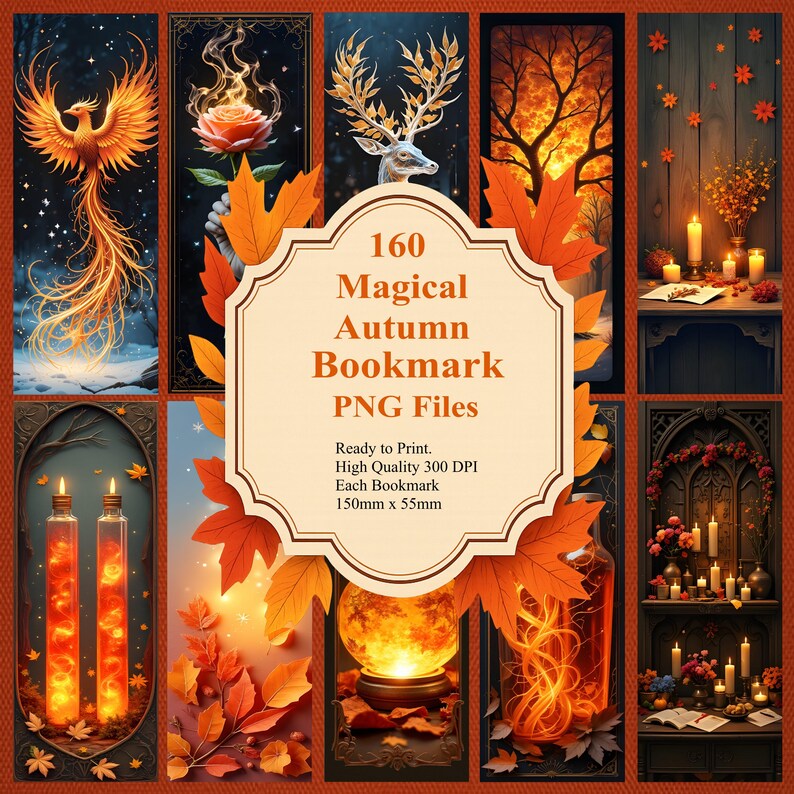 Autumn Bookmark PNG Bundle: 160 Fall Designs, Tranparent PNG Ready to ...