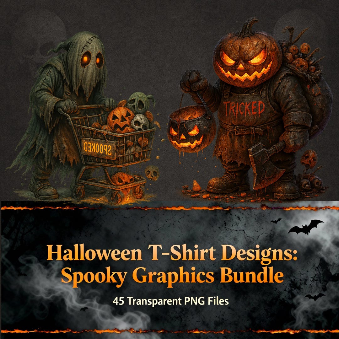 Spooky Halloween T-shirt Designs: 45 PNG Graphics (commercial Use) - Etsy