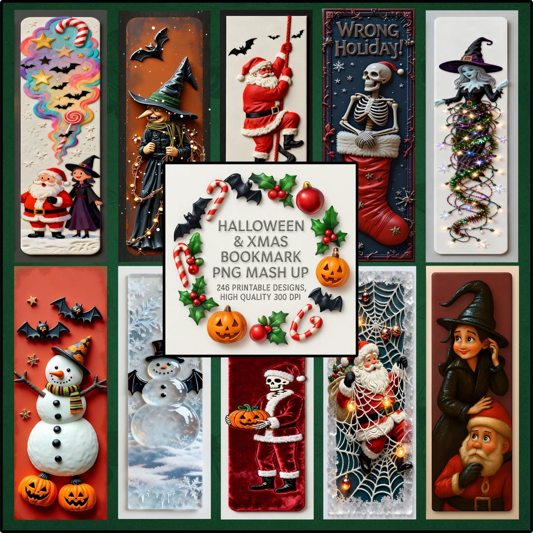 Halloween Christmas Bookmark PNG Bundle: 246 Whimsical Mashup Designs ...