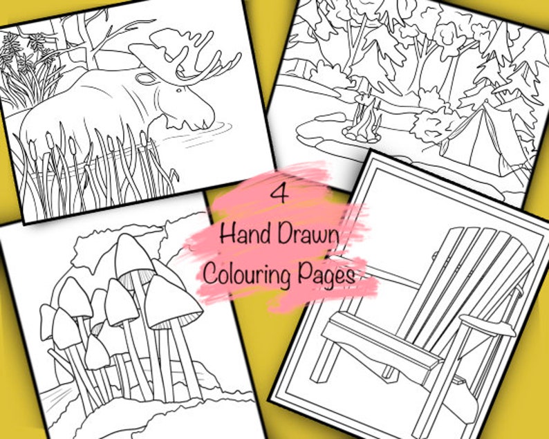 4 Camping Hand Drawn Colouring Pages - Etsy