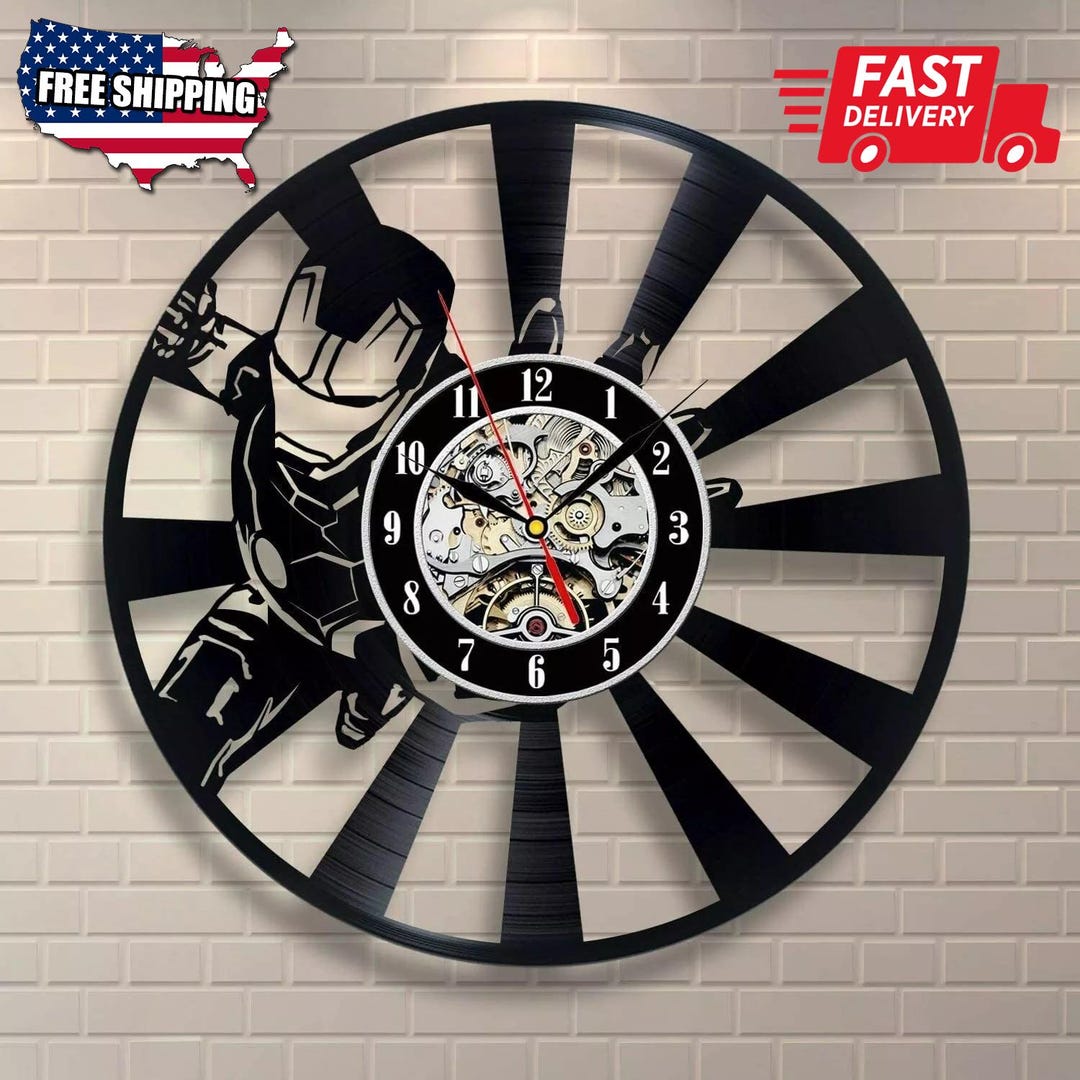 Iron Man Vinyl Record Clock, Comic Book Gifts, Avengers Bedroom Decor ...