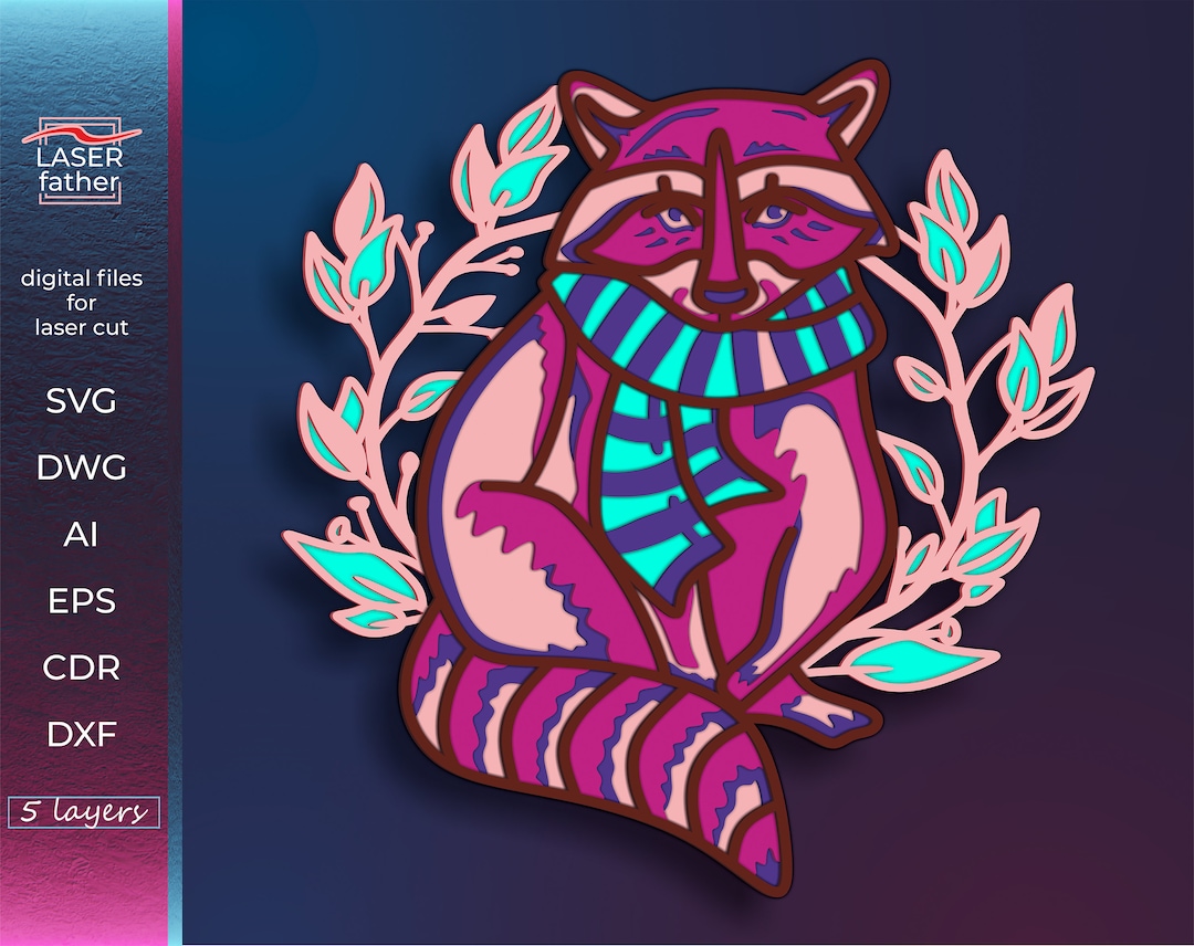 Raccoon SVG, Vector Laser Cut, Layered Design, Forest Animal Digital ...