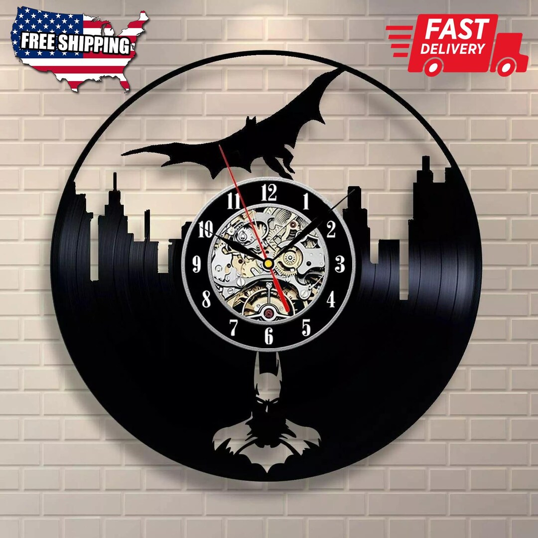 Superhero Vinyl Record Clock, Comic Book Gift for Him, Dark Knight ...
