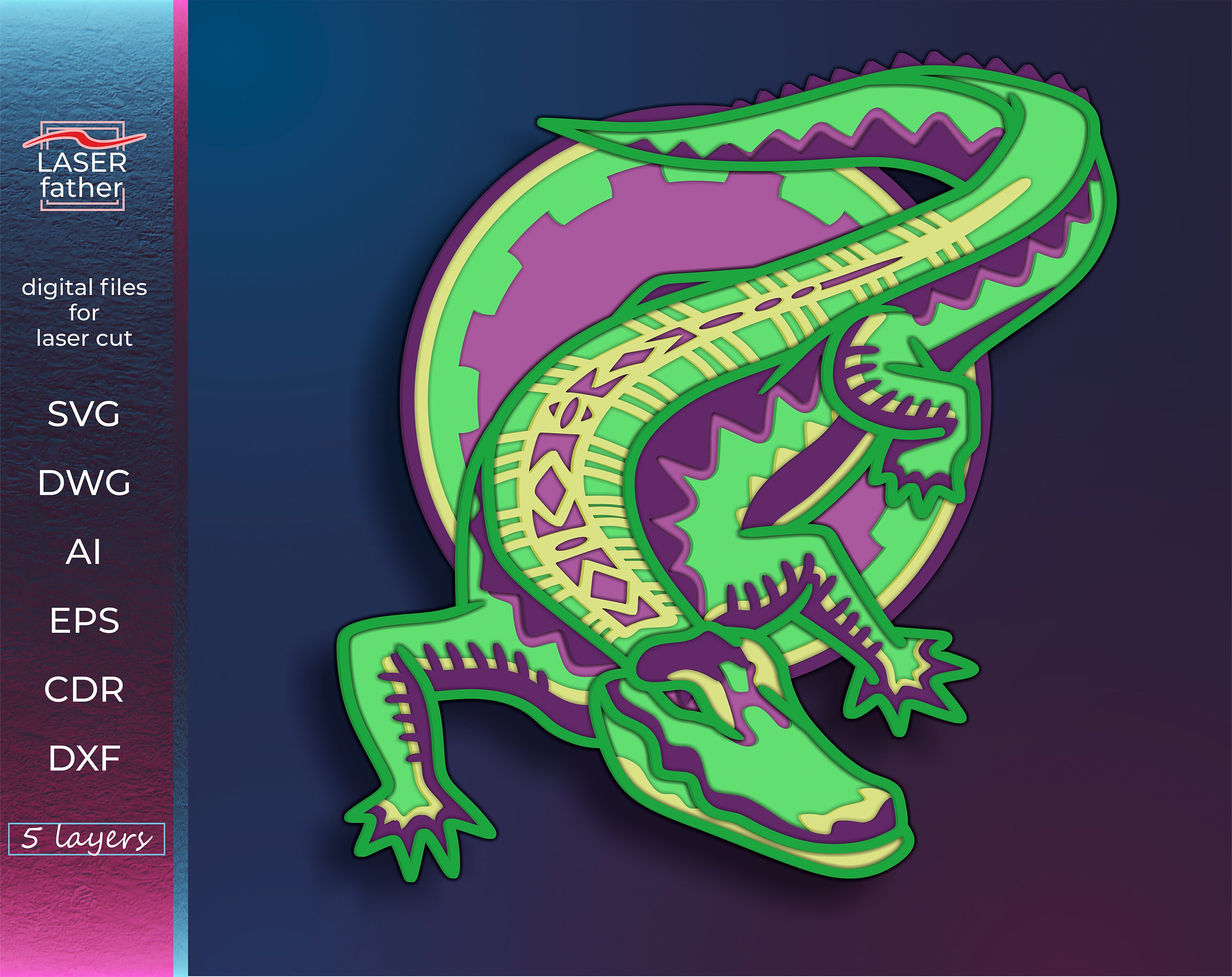 Crocodile SVG, 3D Laser Cut Animals, Alligator Vector, Reptile Art ...