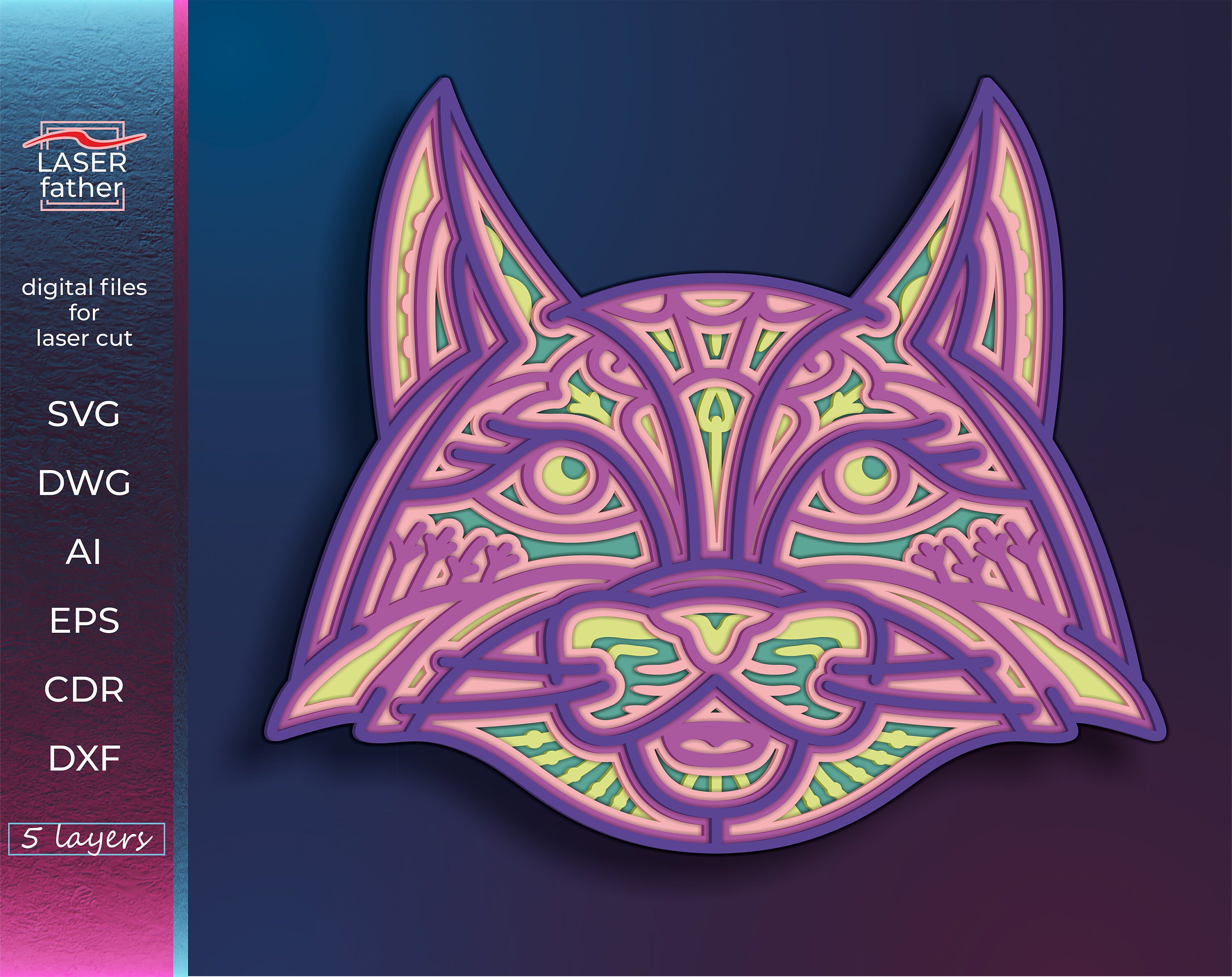 Cat Face SVG, Pet Laser Cut File, 3D Cricut Project, Layered Papercut ...