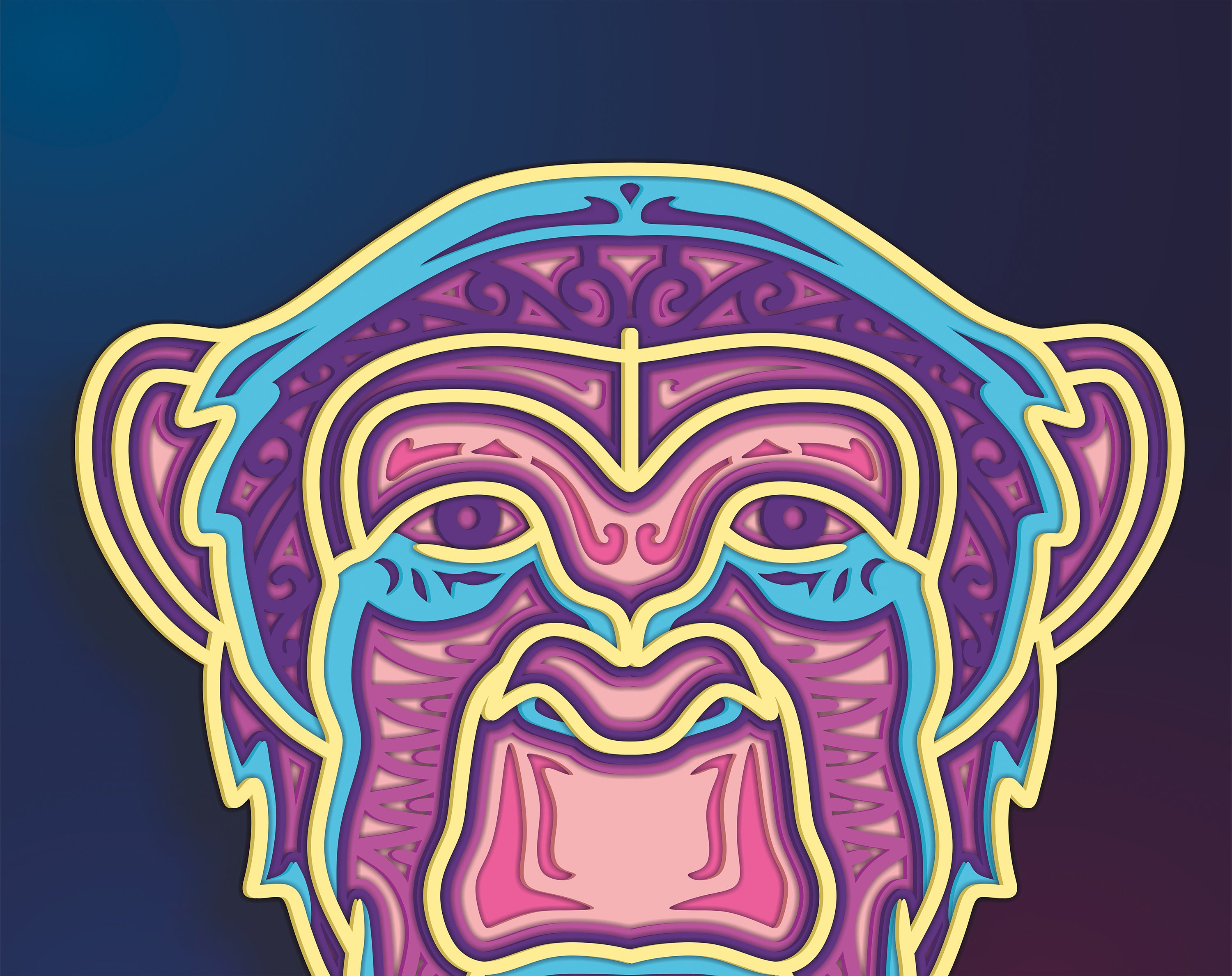Monkey Face SVG, Laser Ready DXF File, Safari Animal Silhouette ...
