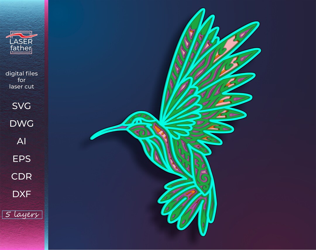 Hummingbird Laser Cut File, 3D Layered SVG, Bird Mandala, Glowforge ...