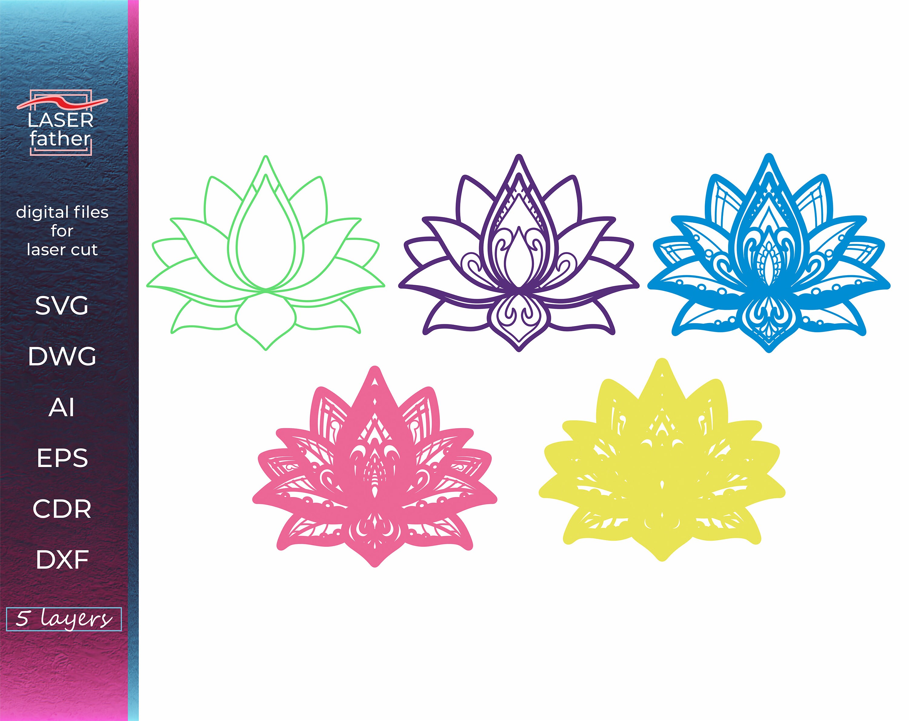 Lotus Mandala SVG, Flower Laser Cut File, Layered Wood Art, Paper ...