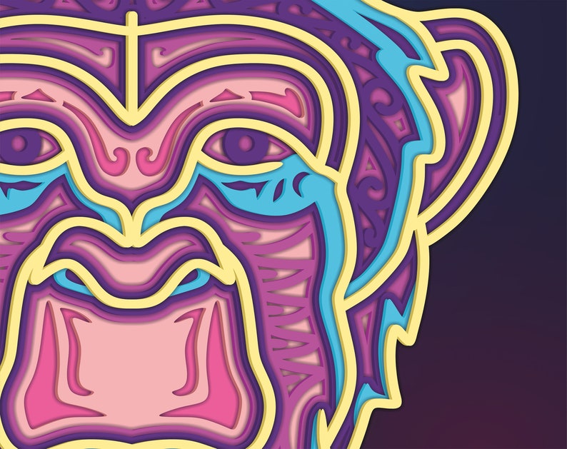 Monkey Face SVG, Laser Ready DXF File, Safari Animal Silhouette ...