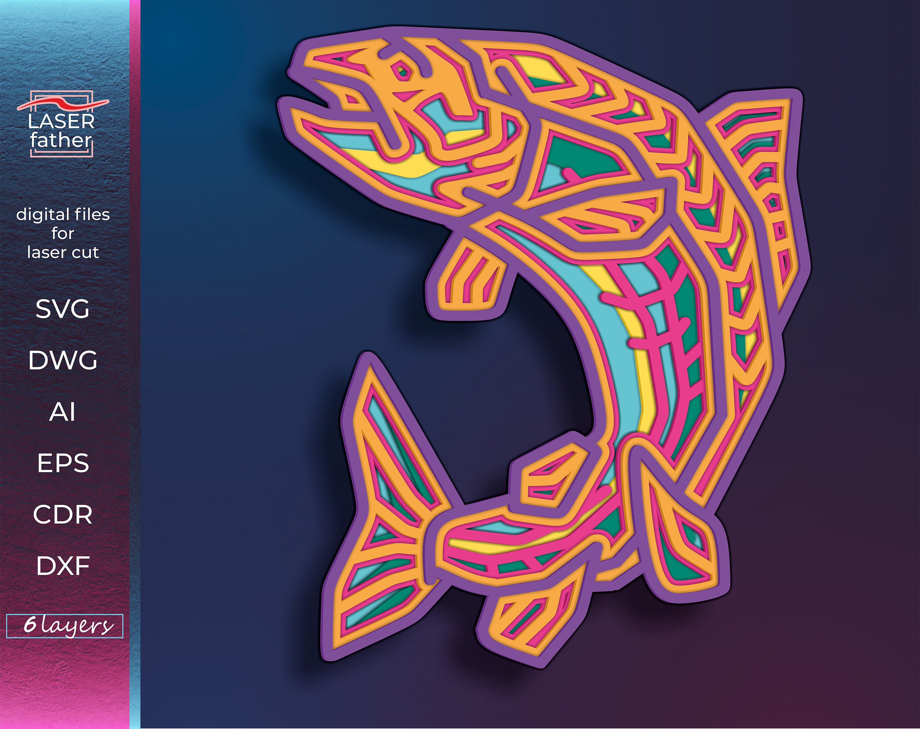 Trout SVG, Fish Laser Cut Files, Fishing Design, Layered Art, Jumping ...