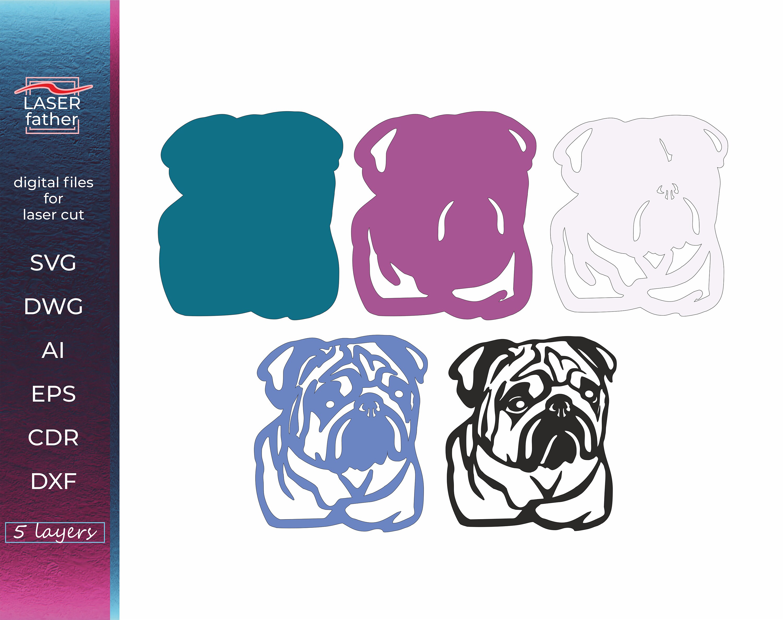 Pug SVG, Laser Cutting Design, Layered Paper Cut, Dog Cricut, Instant ...