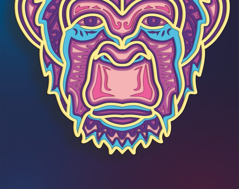 Monkey Face SVG, Laser Ready DXF File, Safari Animal Silhouette ...