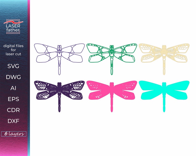 Dragonfly Laser Cut, Insect SVG, Layered Design, Digital Download ...
