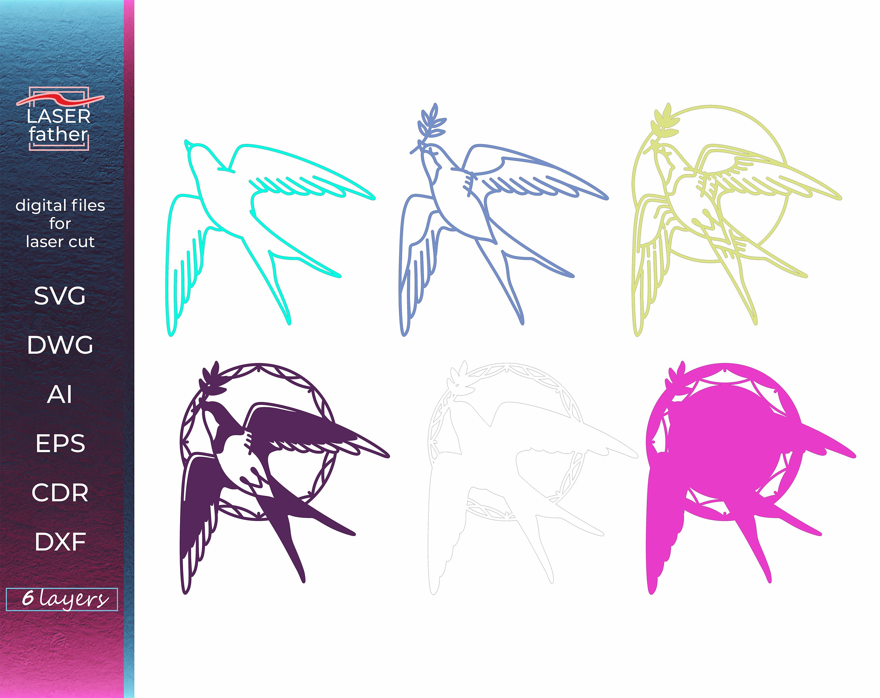 Swallow SVG, Bird Laser Cut Files, Plywood Multilayer Design, Paper ...