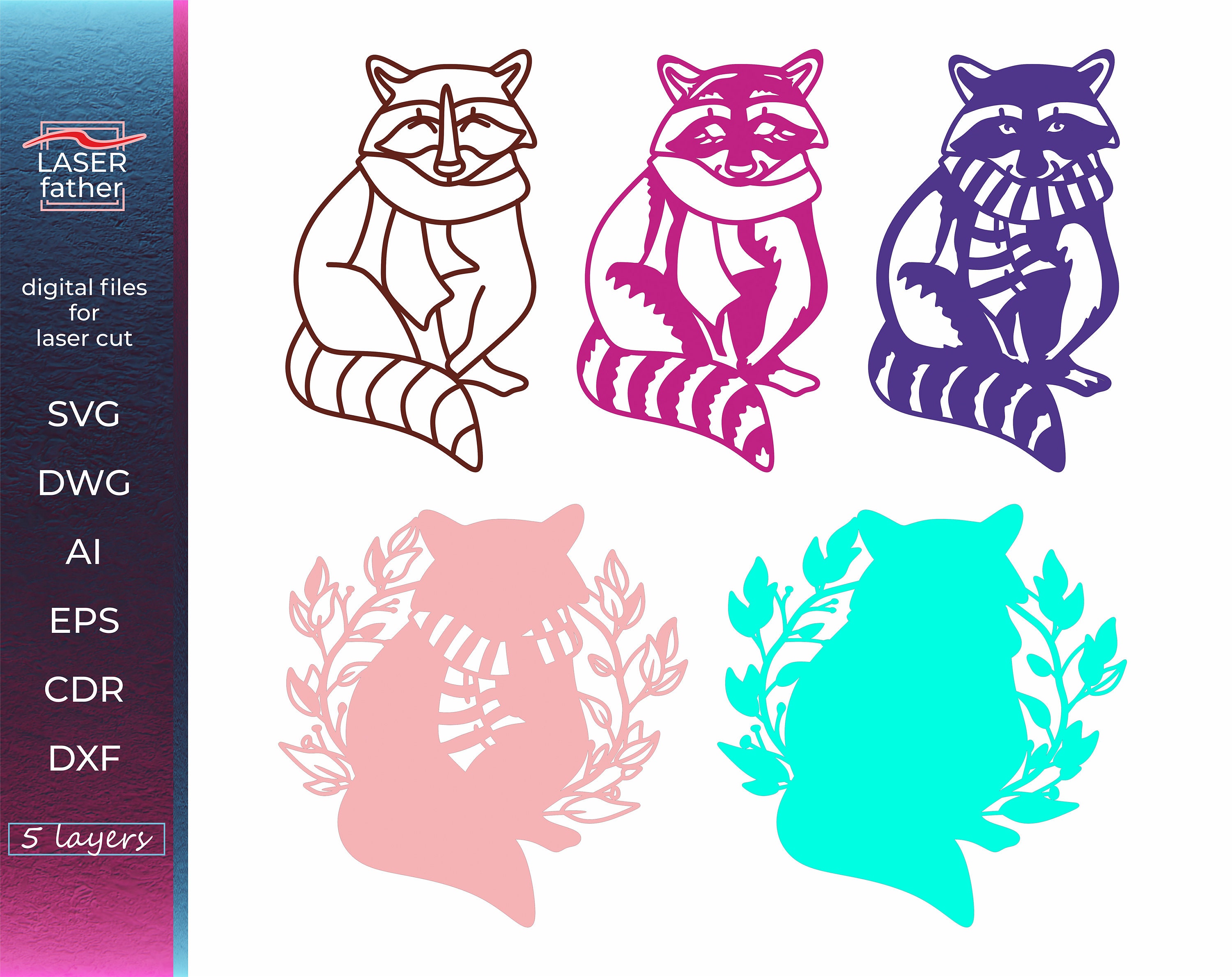 Raccoon SVG, Vector Laser Cut, Layered Design, Forest Animal Digital ...