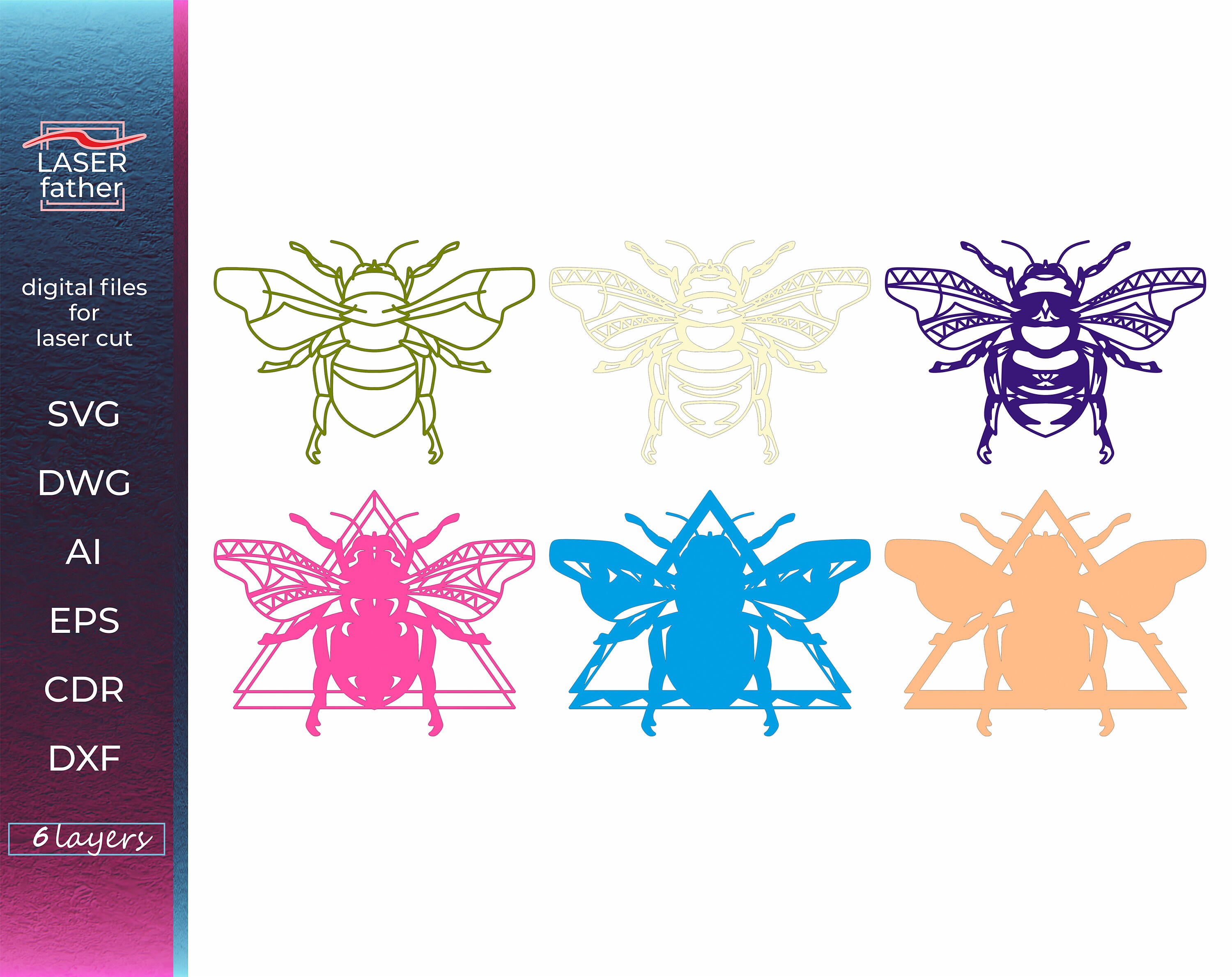 Bumblebee SVG, Bee Laser Cut, Layered DXF, Insect Art, Papercut ...