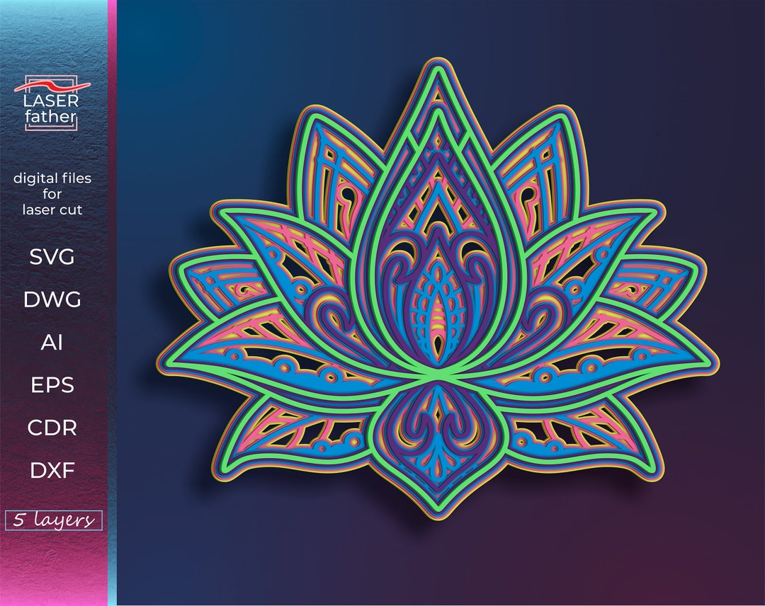 Lotus Mandala SVG, Flower Laser Cut File, Layered Wood Art, Paper ...