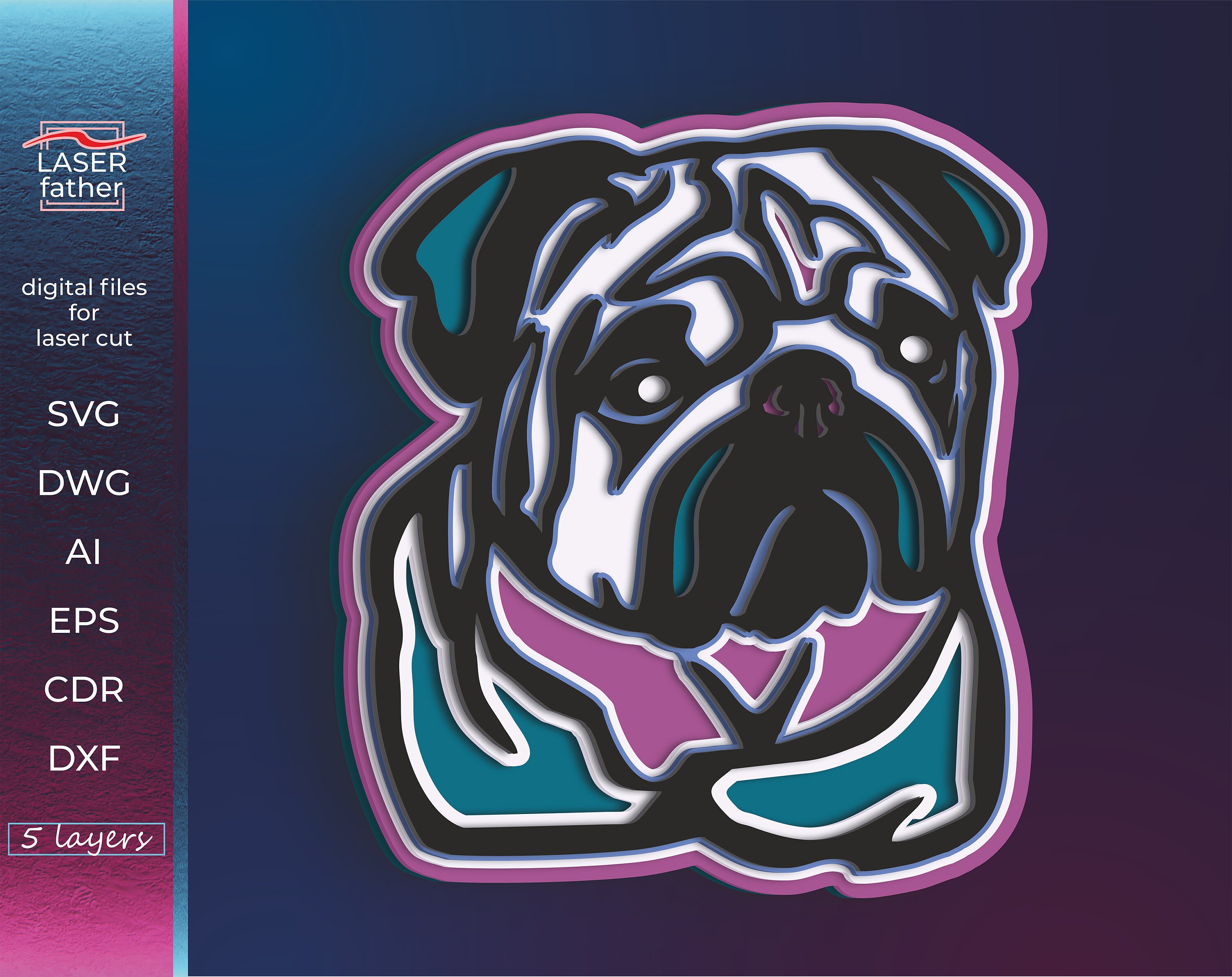 Pug SVG, Laser Cutting Design, Layered Paper Cut, Dog Cricut, Instant ...