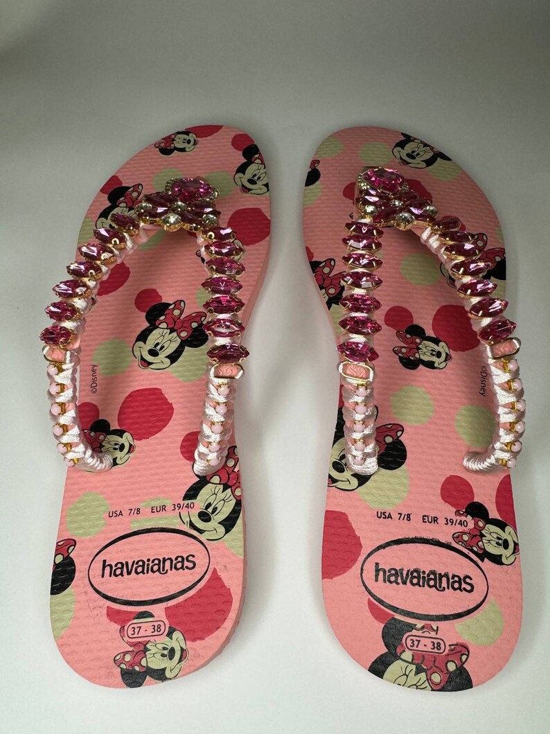 Vibrant Minnie Mouse Flip Flops With Pink Rhinestones Perfect for ...