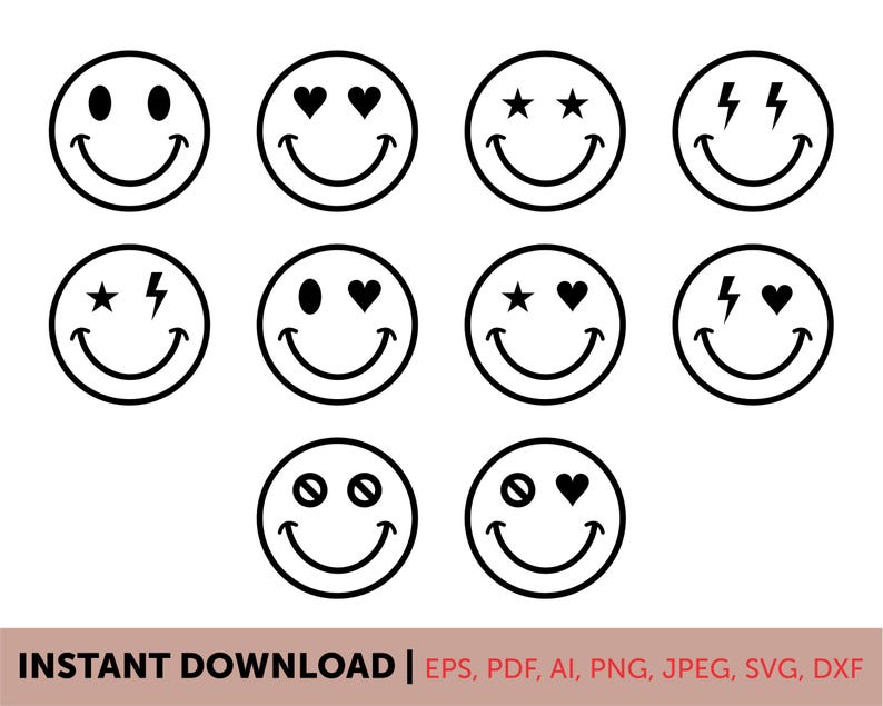 Smiley Face Svg Bundle, Smiley Face Svg, Smile Svg, Trippy Svg, Happy ...