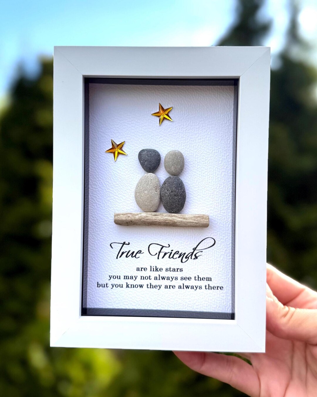 Pebble Art Friend Gift, Handmade Framed Pebble Picture - Etsy UK