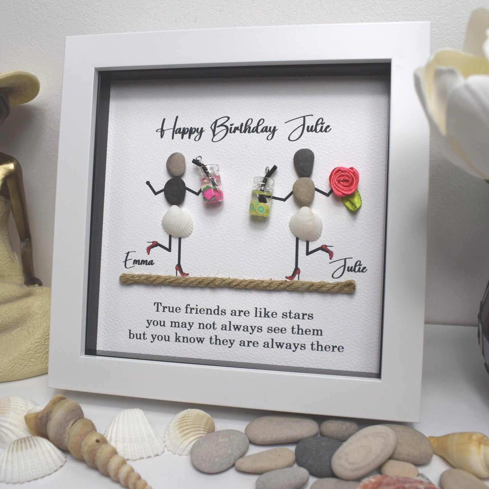 Personalised Pebble Picture Art for Women, Milestone Birthday Gift for ...