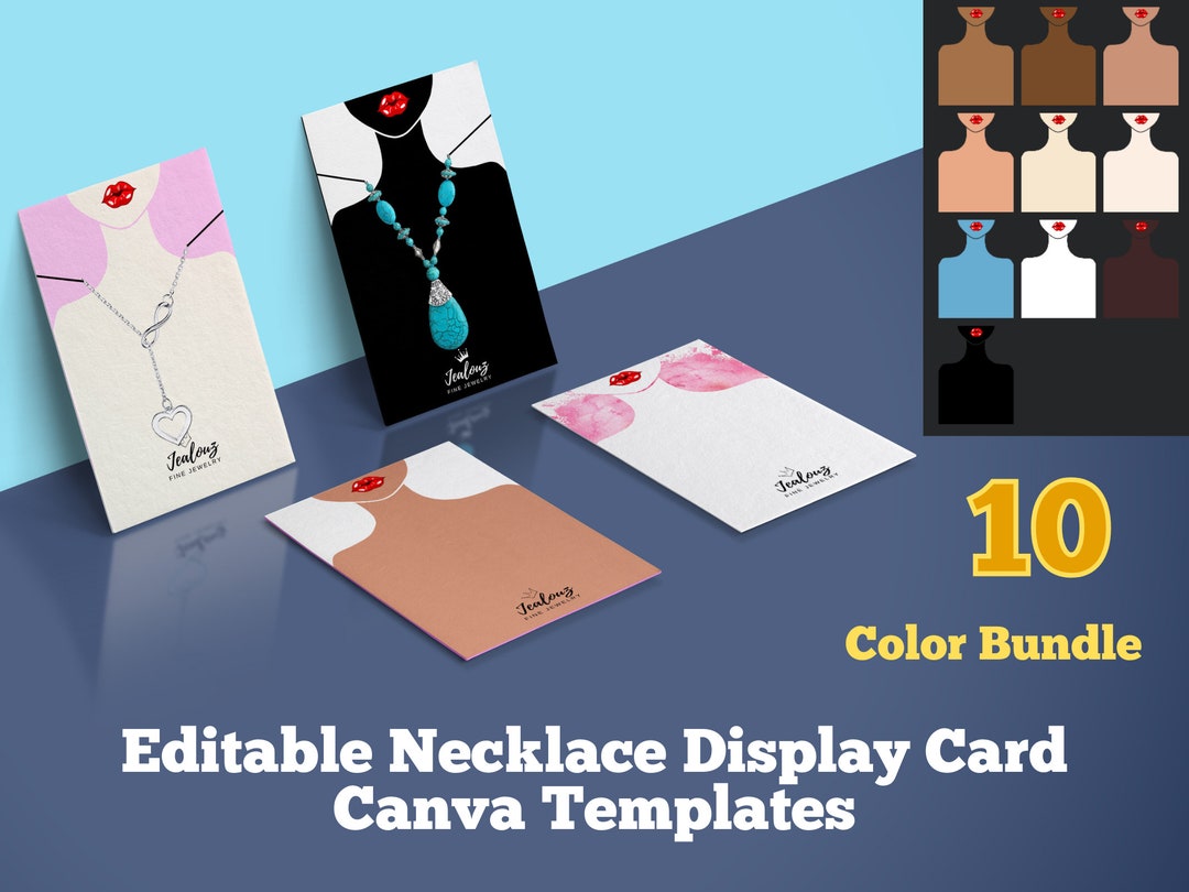 BUNDLE - 10 Editable Necklace Display Card Canva Template, Woman ...