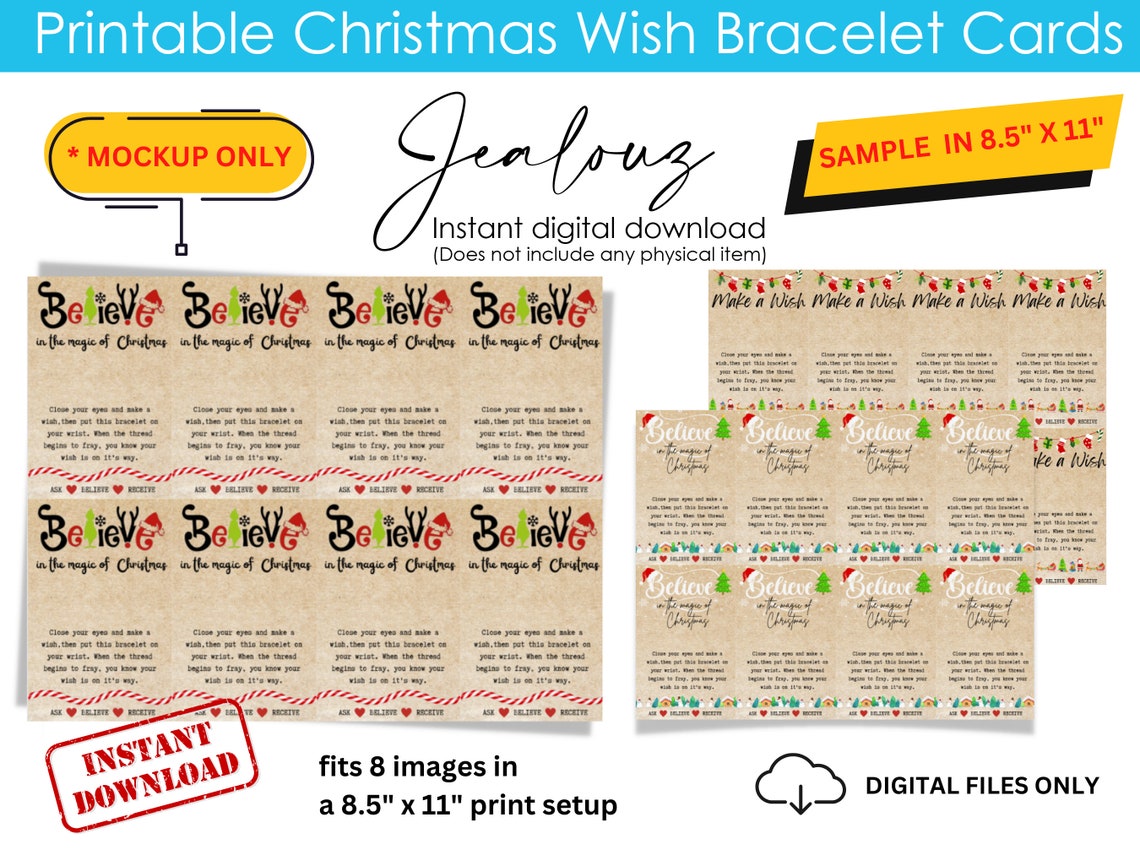 PRINTABLE Christmas Wish Bracelet Cards - Digital Download - 3 Design ...