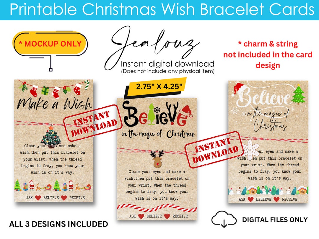 PRINTABLE Christmas Wish Bracelet Cards - Digital Download - 3 Design ...