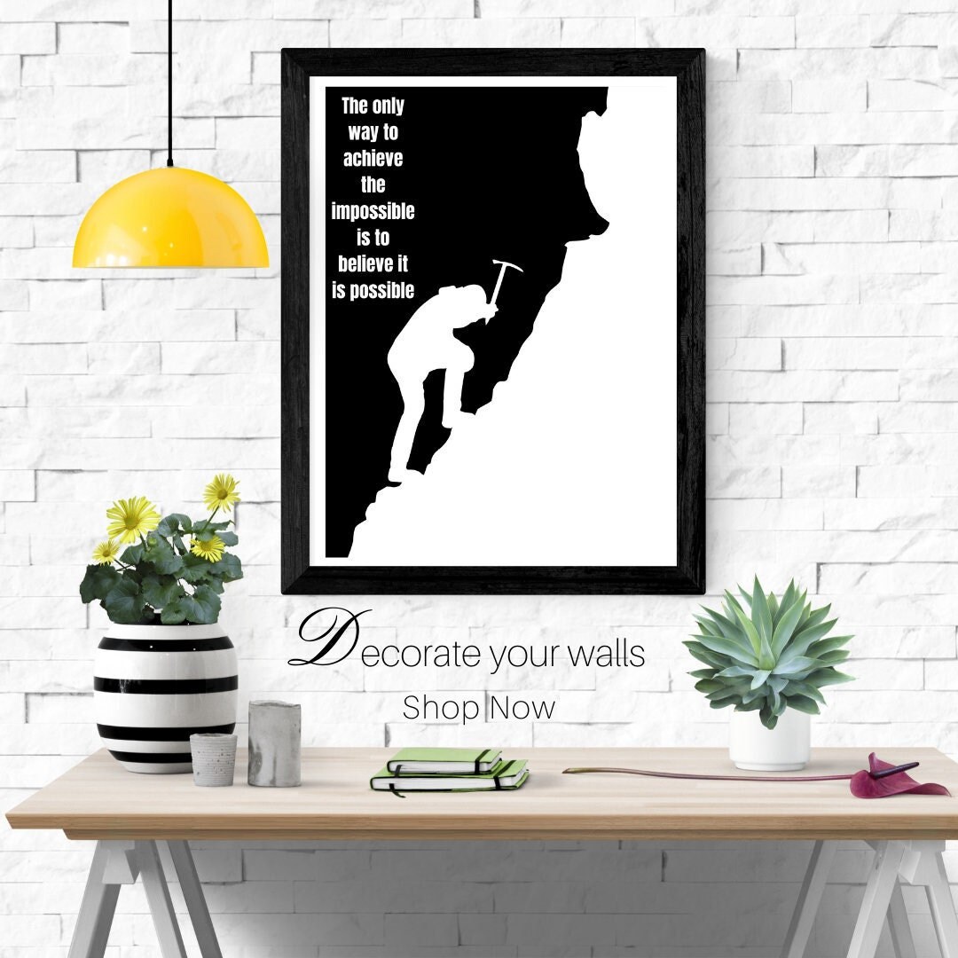 Minimalist Motivational Digital Poster Climbing Mountain Graphic ...